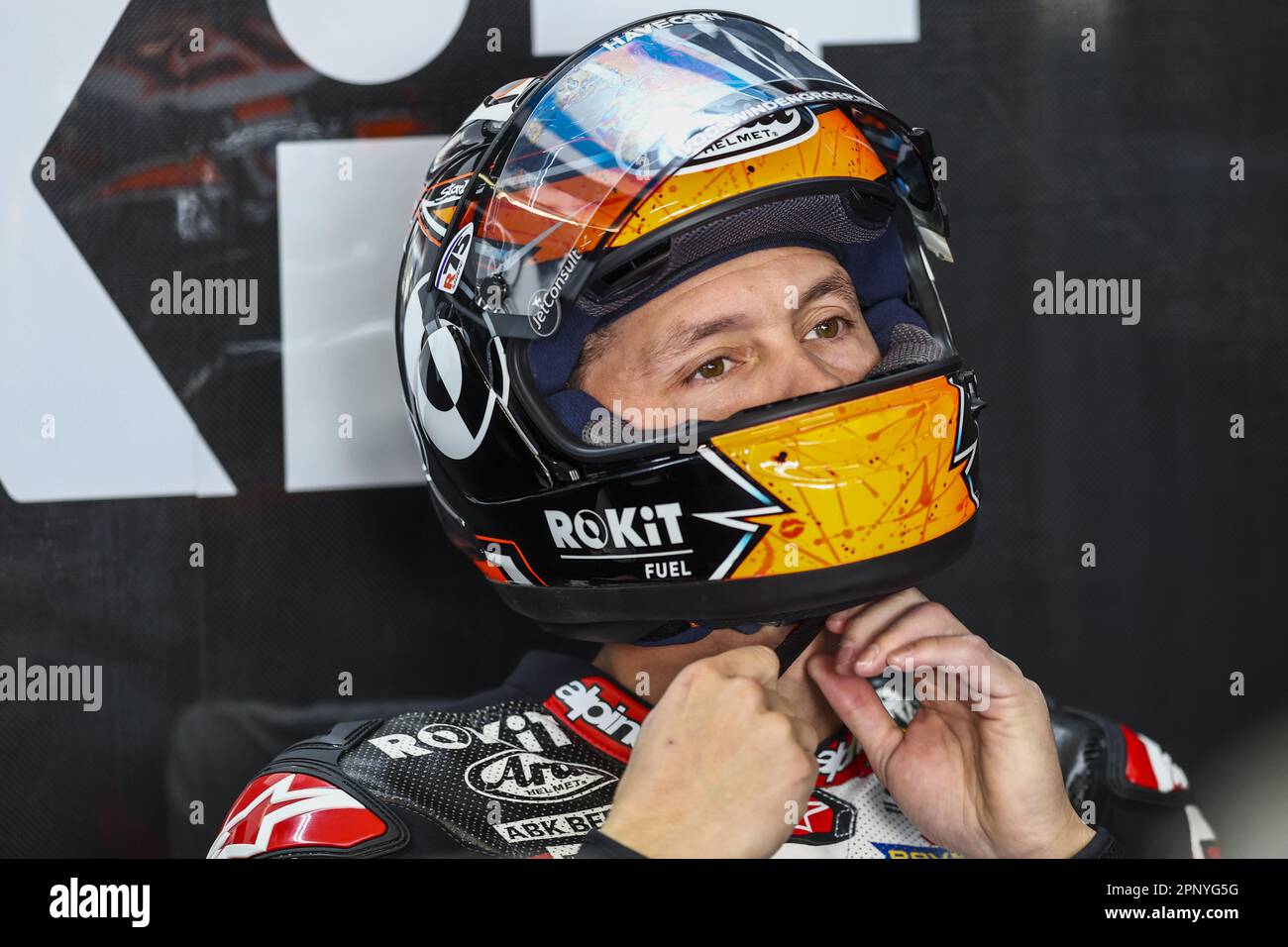 ASSEN - Michael van der Mark (NED) puts on the helmet during free ...