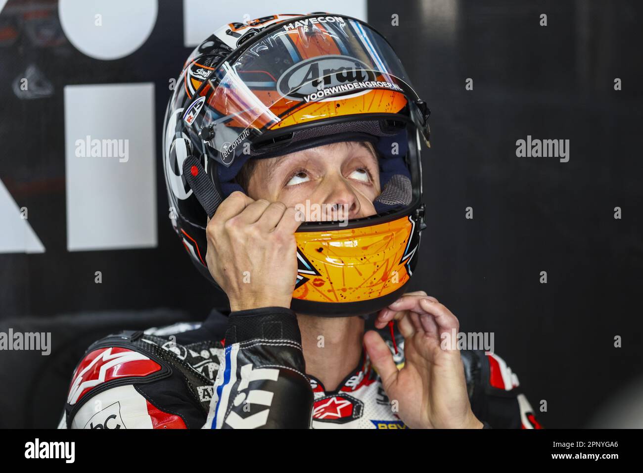 ASSEN - Michael van der Mark (NED) puts on the helmet during free ...