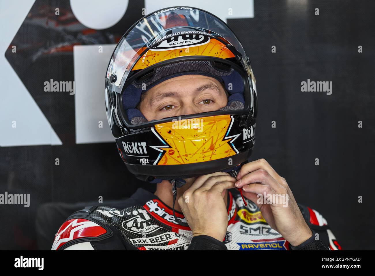 ASSEN - Michael van der Mark (NED) puts on the helmet during free ...