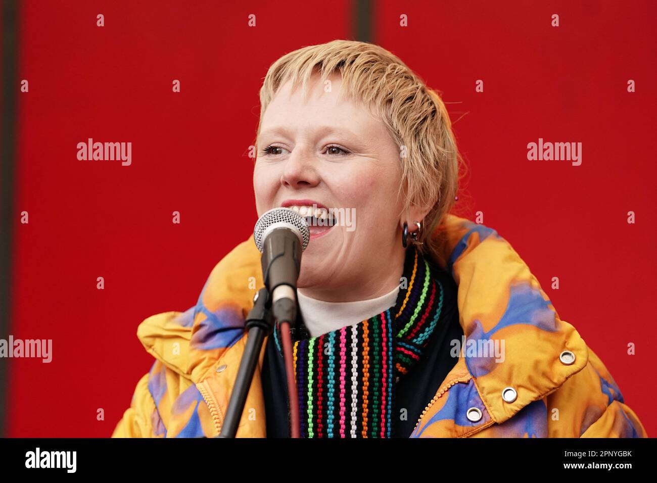 Clare Farrell speaking at a Extinction Rebellion rally in Westminster ...