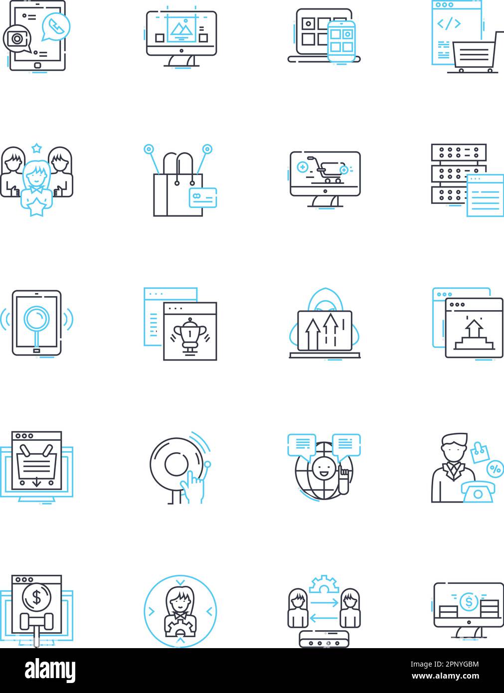 Digital Engine Linear Icons Set Efficiency Innovation Automation Intelligence Optimization
