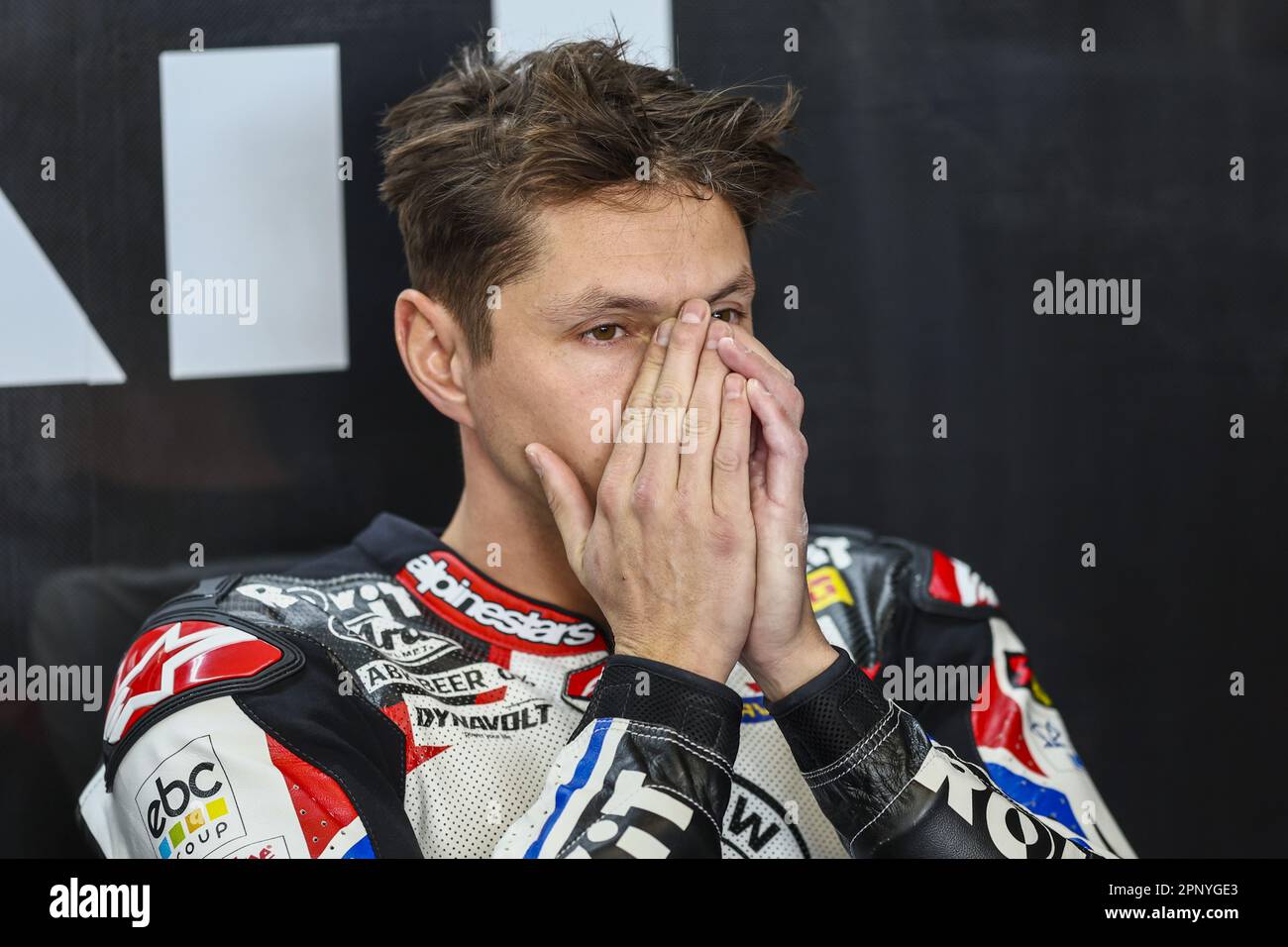 ASSEN - Michael van der Mark (NED) in the pit box during free practice ...