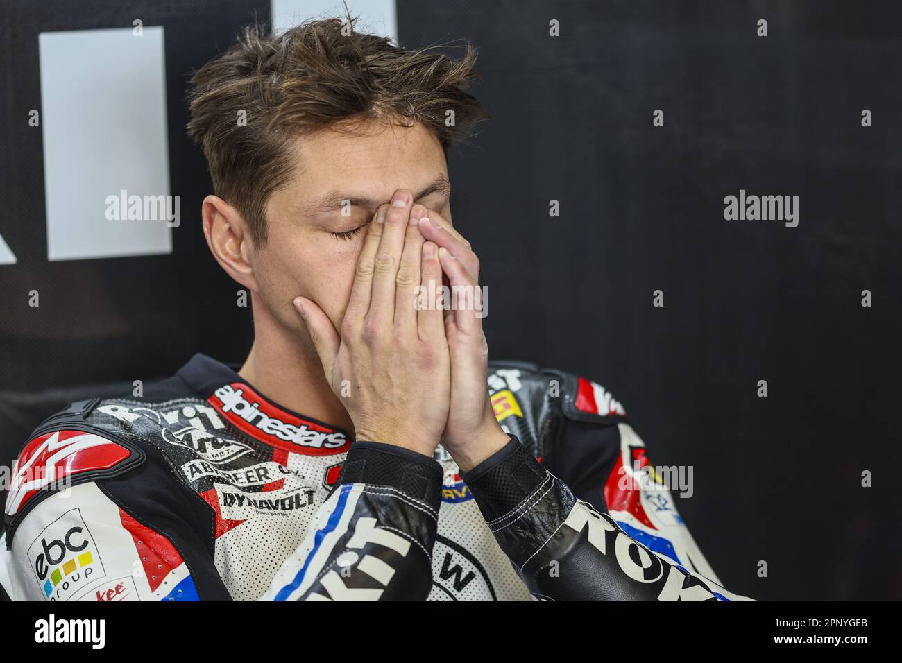 ASSEN - Michael van der Mark (NED) in the pit box during free practice ...