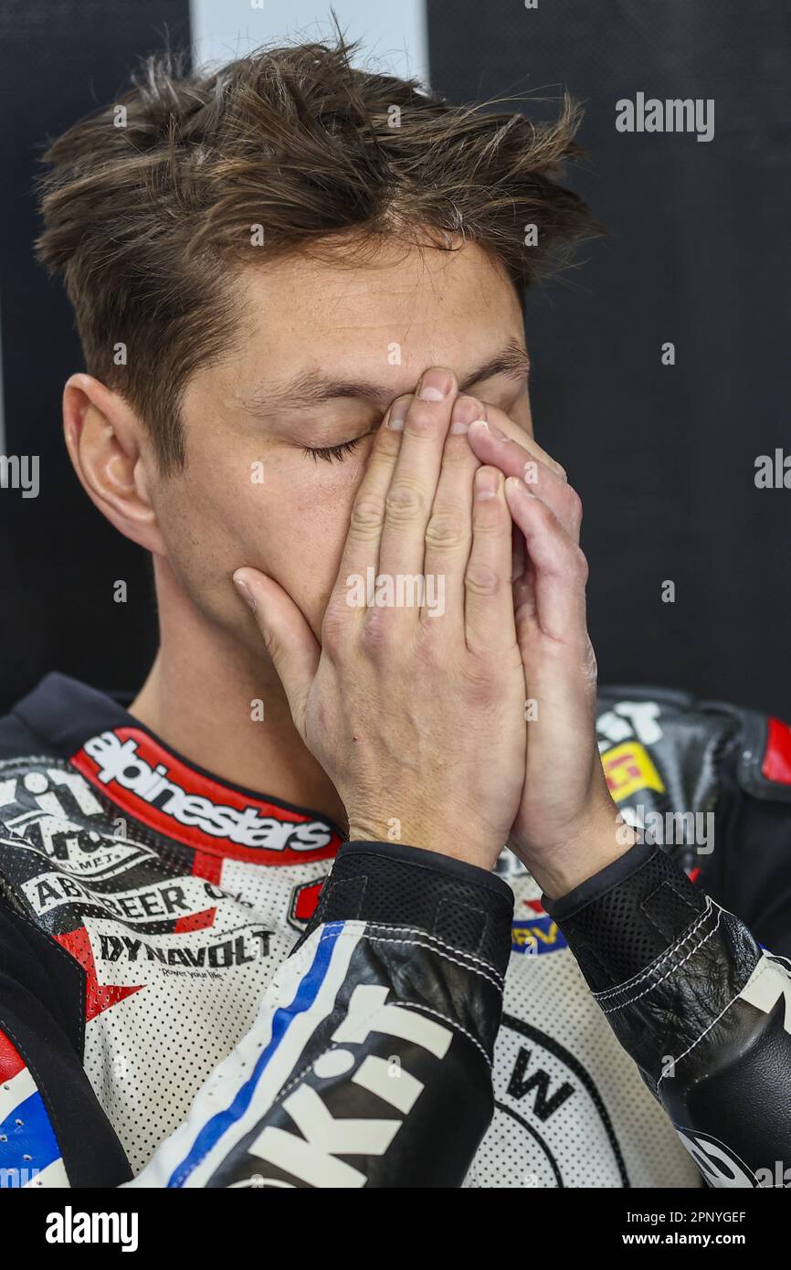ASSEN - Michael van der Mark (NED) in the pit box during free practice ...