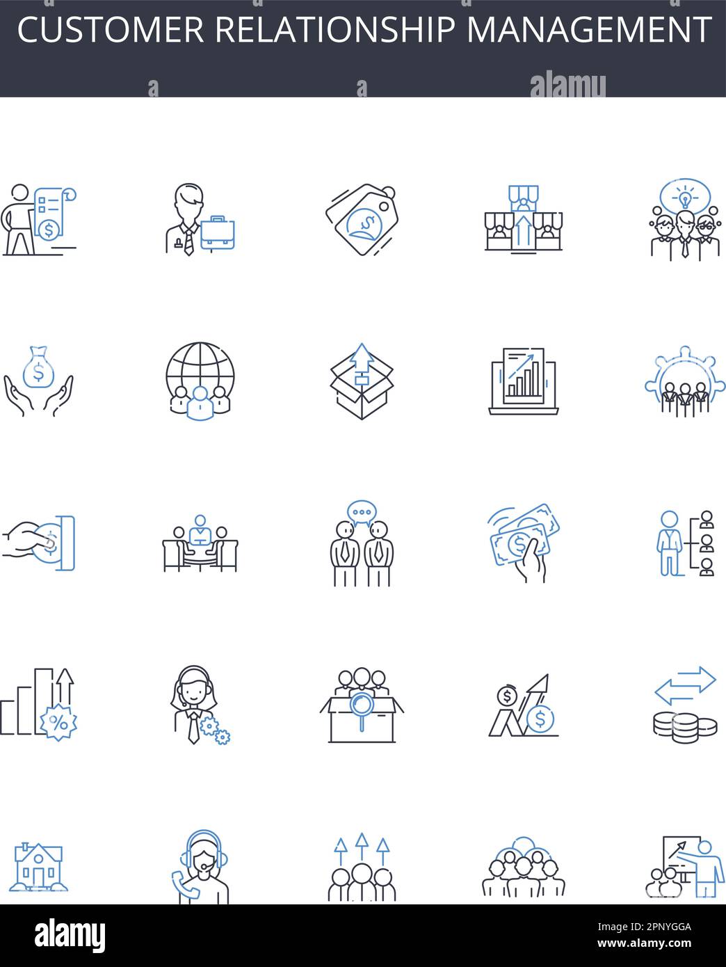 Customer relationship management line icons collection. Hsty, Integrity ...