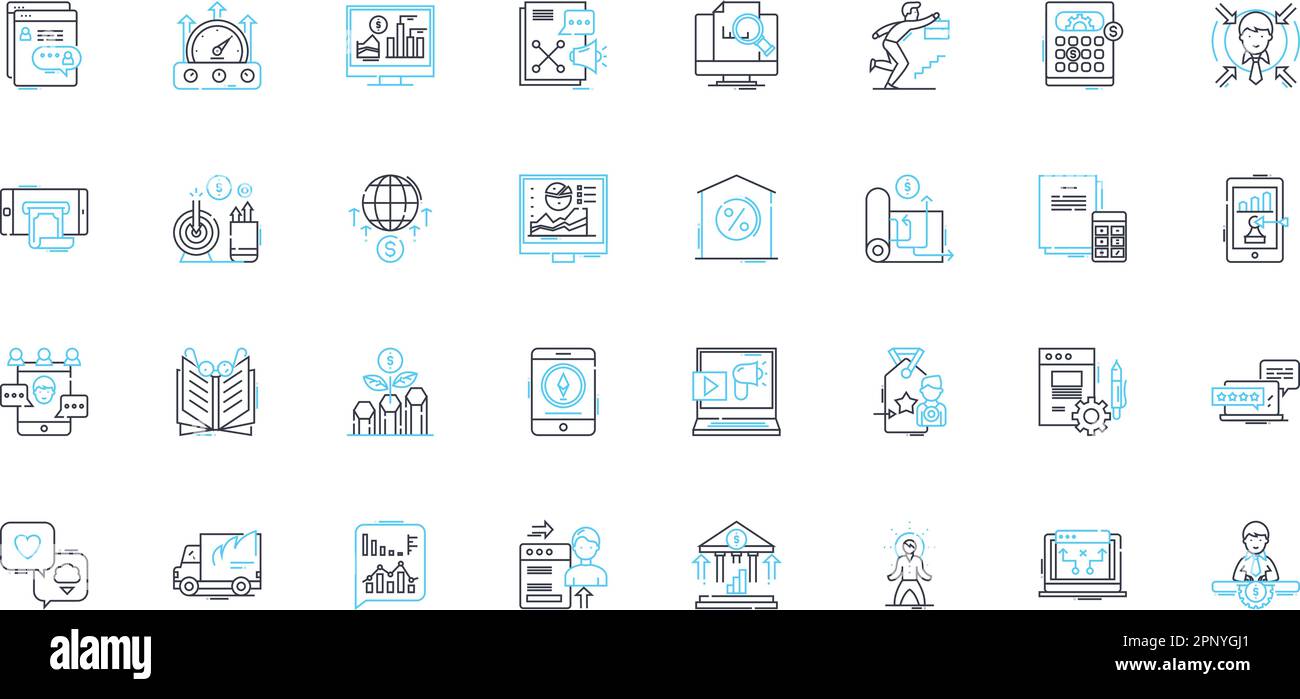 Economic system linear icons set. Capitalism, Socialism, Communism ...