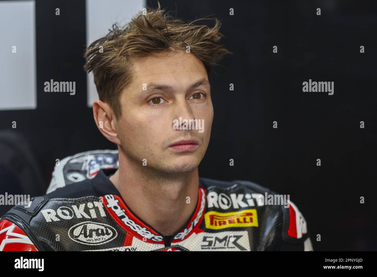 ASSEN - Michael van der Mark (NED) in the pit box during free practice ...