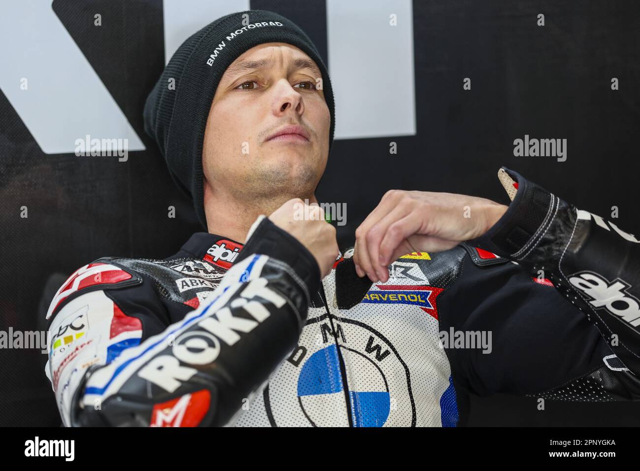 ASSEN - Michael van der Mark (NED) in the pit box during free practice ...