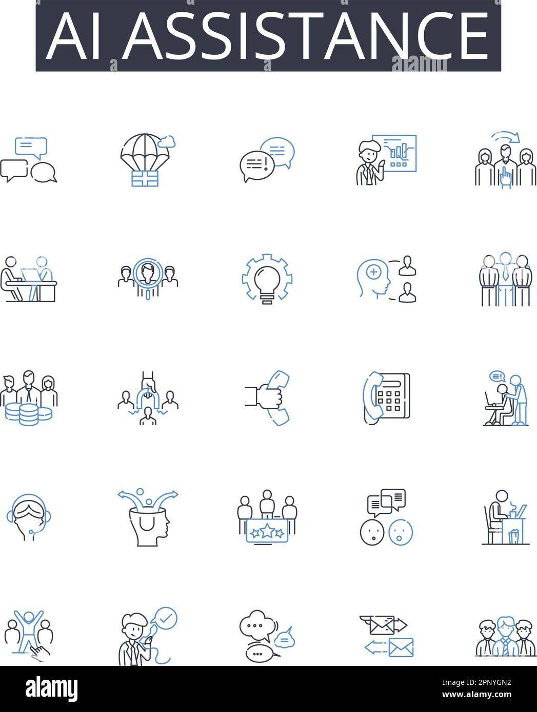 AI assistance line icons collection. Automated help, Digital support, Smart guidance, Virtual ...
