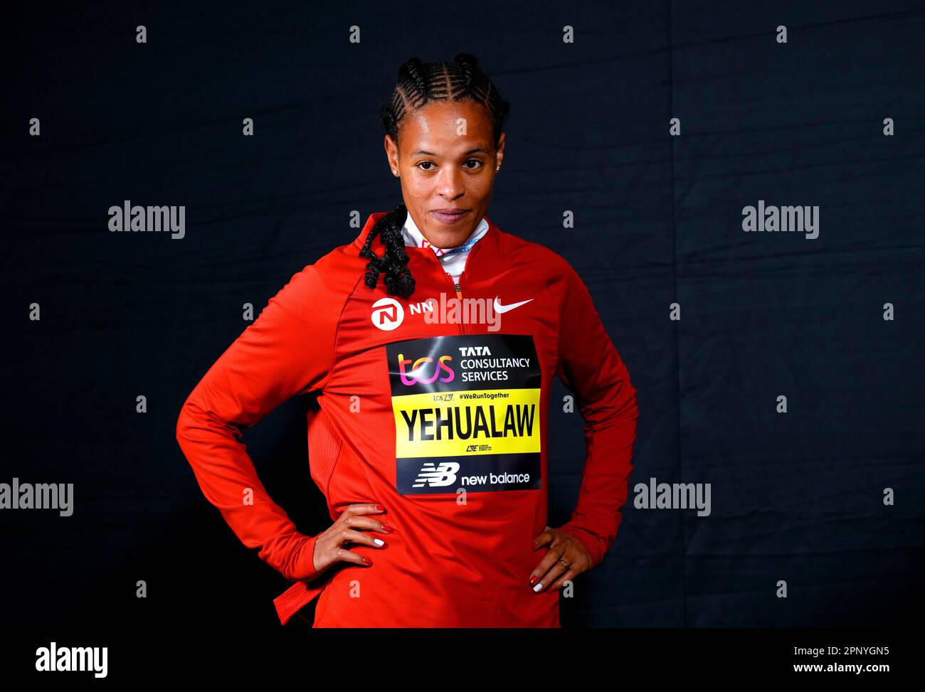 Yalemzerf Yehualaw poses for photographers ahead of a press conference ...