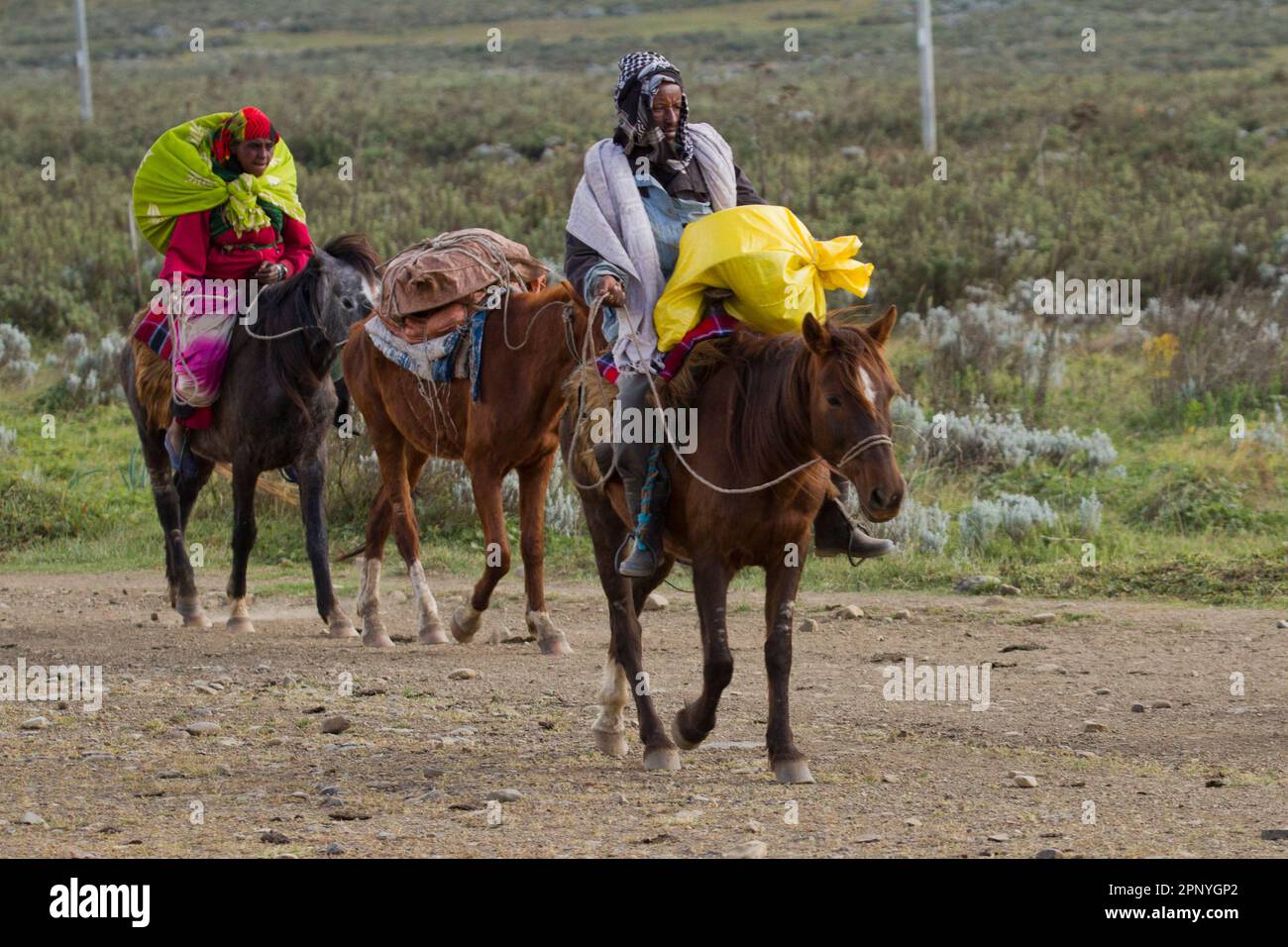 Muslim villagers riding horses on their way to market in Ethiopia Stock ...