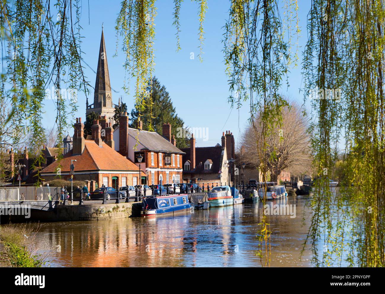 View from beneath a willow tree of the Thames at Abingdon on a fine ...