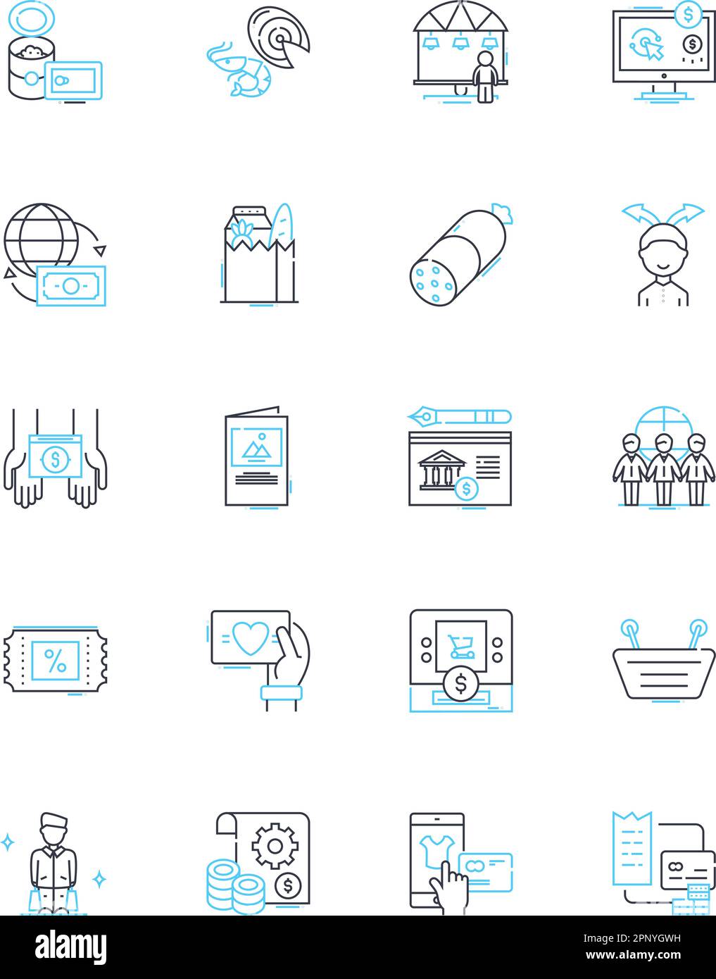 Working doing linear icons set. Laboring, Tasking, Occupying, Employed ...