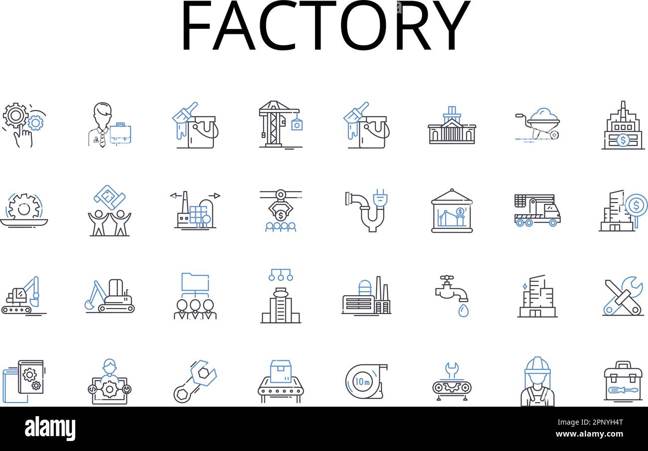 Factory line icons collection. Plantation, Workshop, Foundry, Forge ...