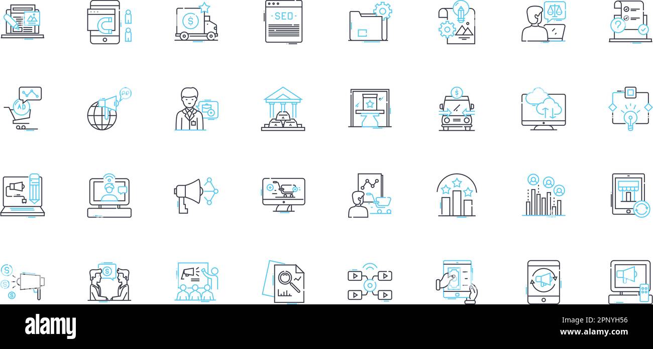 Sales pitch linear icons set. ) Persuade) Present) Convince) Sell ...