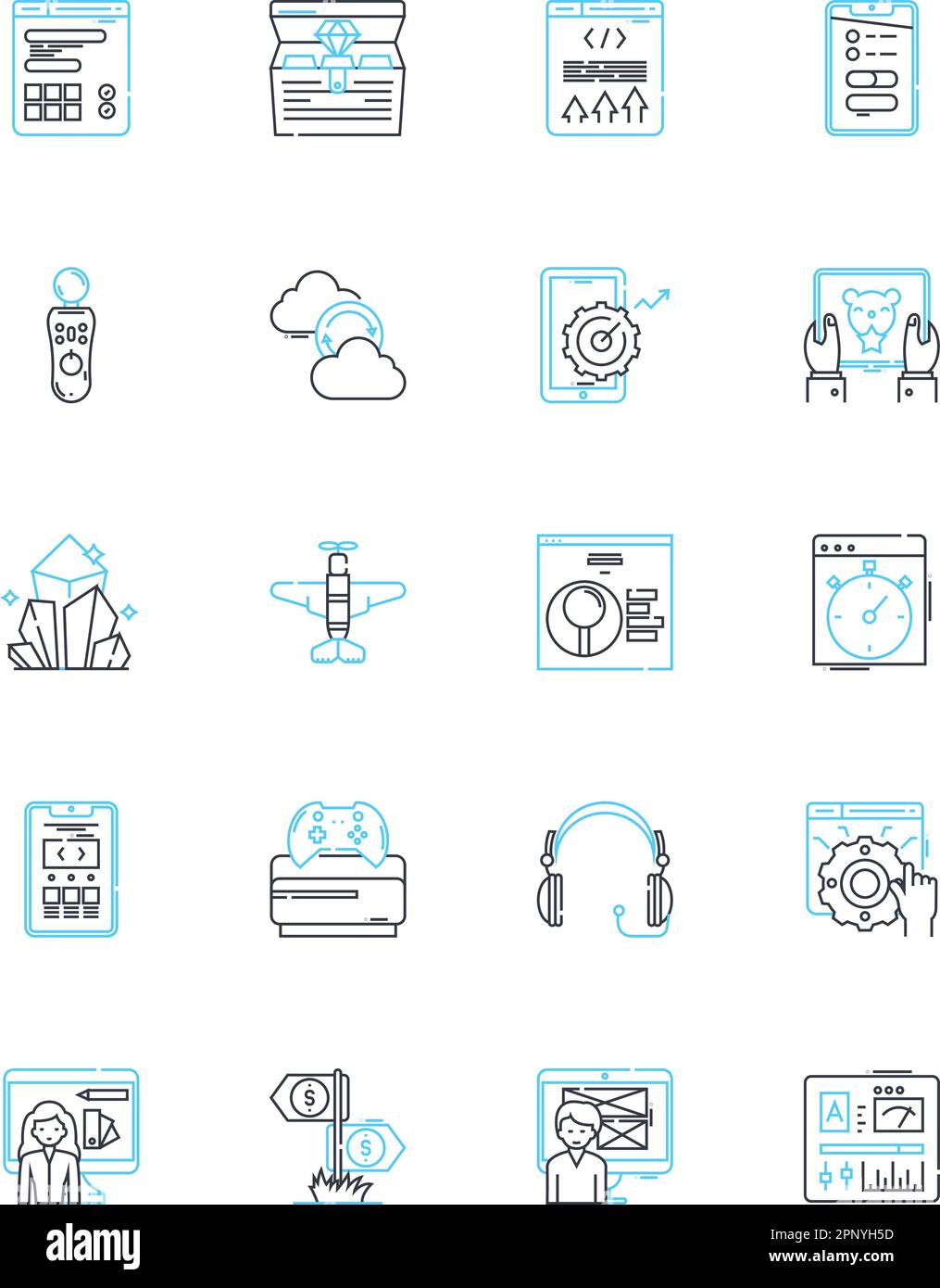 Virtual sports linear icons set. Simulations, Gaming, Technology ...