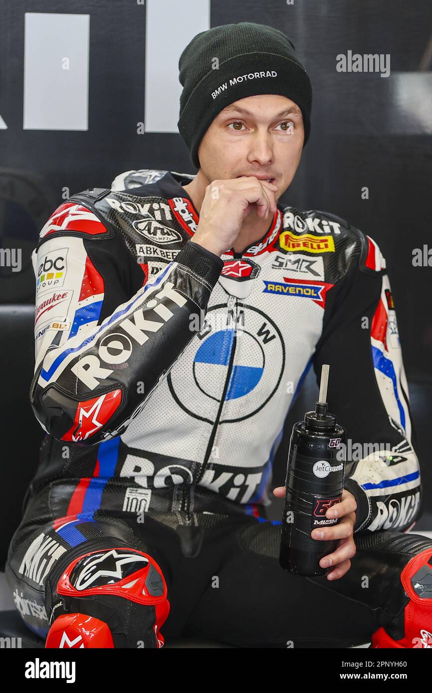ASSEN - Michael van der Mark (NED) in the pit box during free practice ...