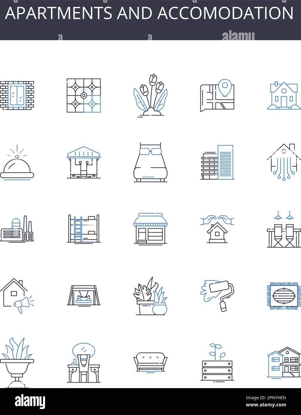 Apartments And Accomodation Line Icons Collection Skyline And Horizon Shelter And House