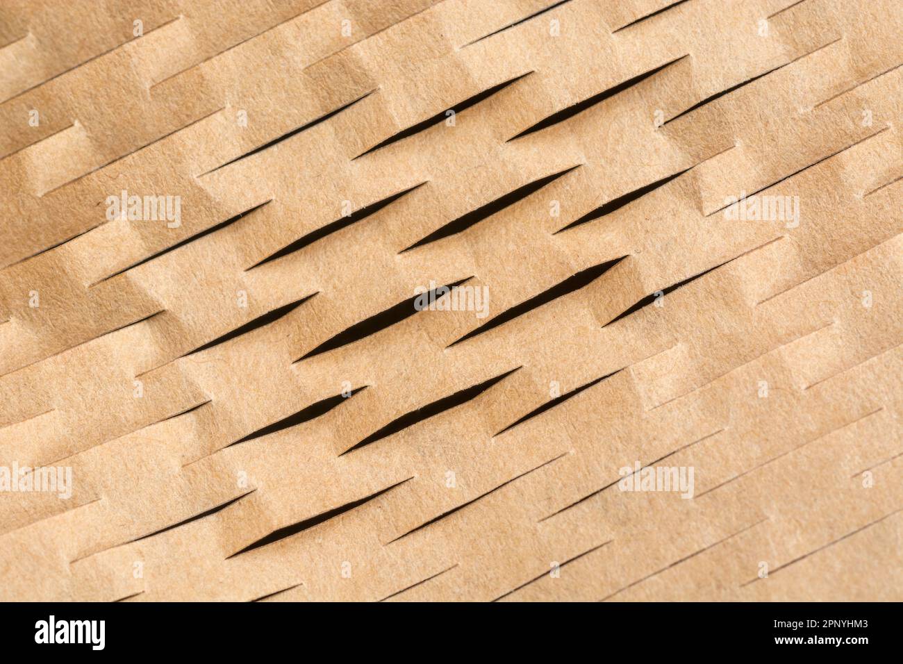 Big close up shot of shredded honeycomb-like void filler paper used in ...