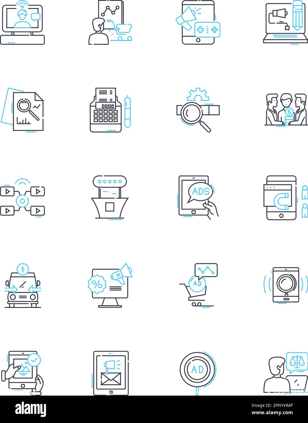 Sales pitch linear icons set. ) Persuade) Present) Convince) Sell ...