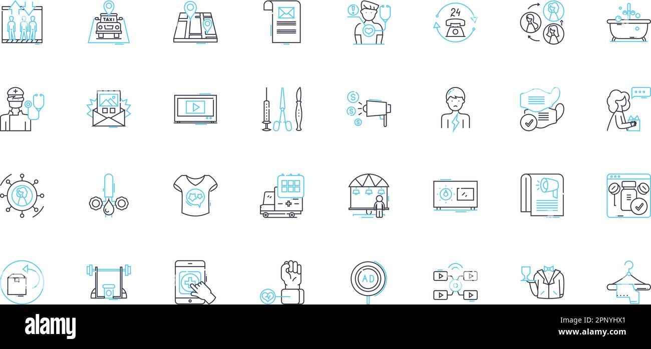 Patron care linear icons set. Support, Assistance, Guidance, Service ...