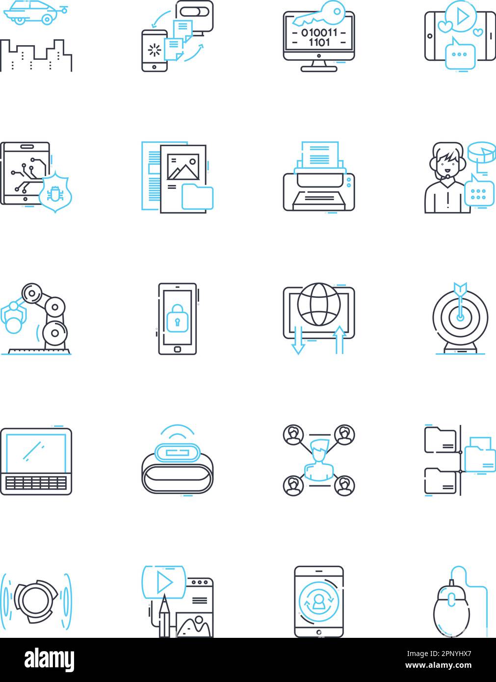 Online news linear icons set. Digital, Instantaneous, Streaming, Viral ...