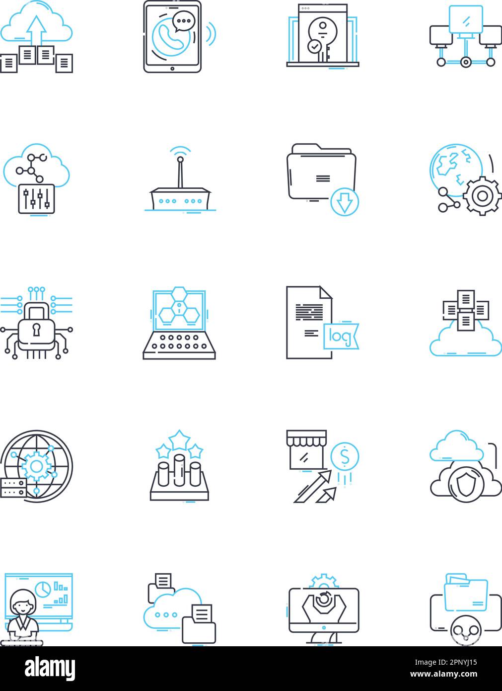 Cloud opportunity linear icons set. Innovation, Scalability, Flexibility, Efficiency, Growth ...