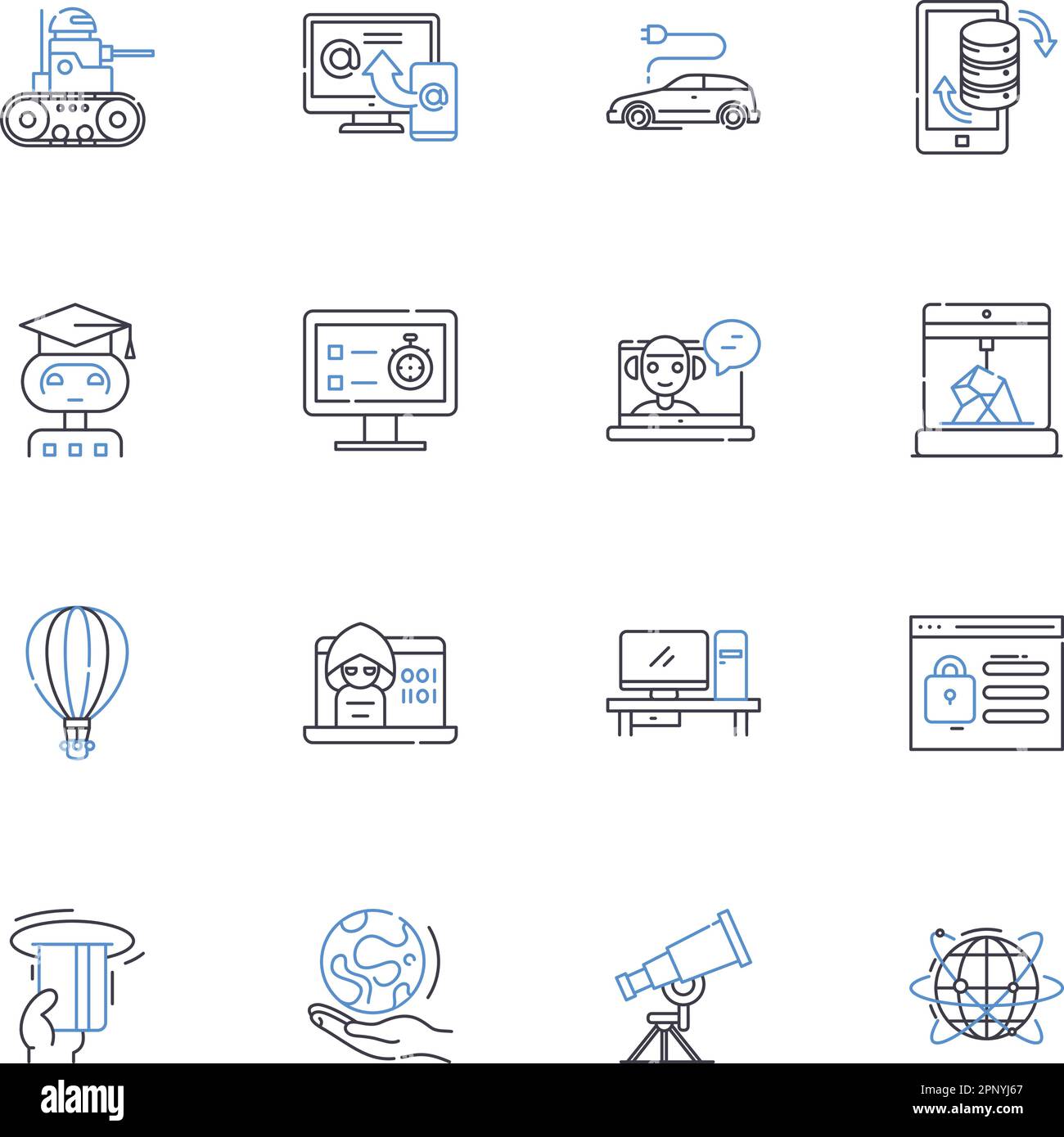 Automation Line Icons Collection Robotics Artificial Intelligence