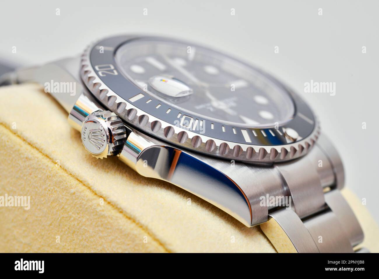 Bangkok Thailand- January 28,2021:Close up watch side Rolex Submariner ...