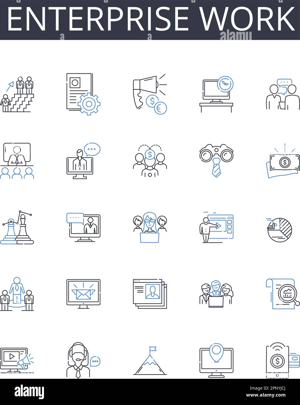 Enterprise work line icons collection. Business tasks, Corporate duties ...