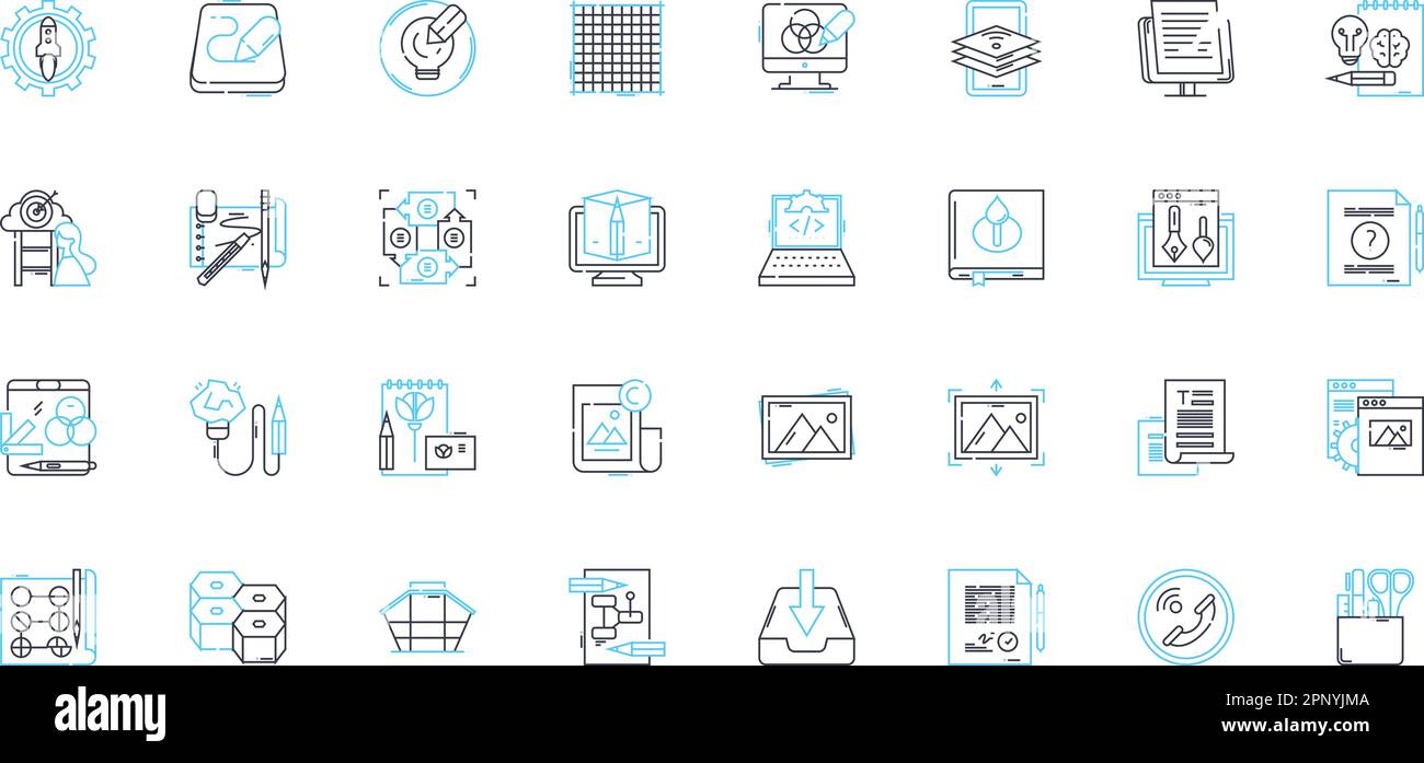 Central hub linear icons set. Connectivity, Nerking, Convergence ...