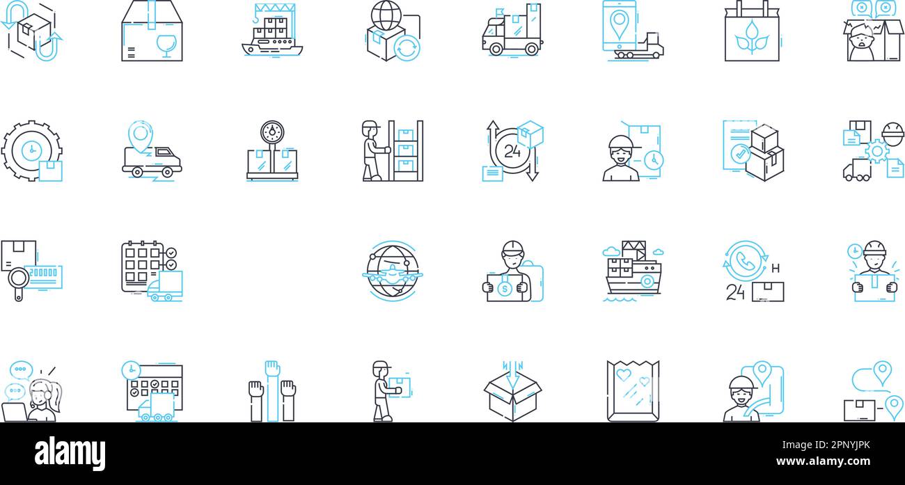 Distribution center linear icons set. Storage, Shipping, Logistics ...