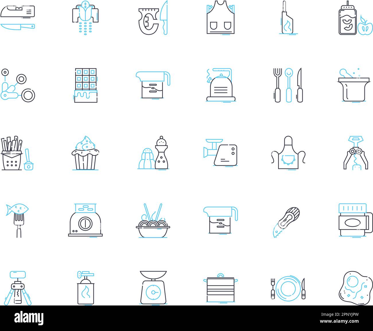 Preparation cookery linear icons set. Chopping, Slicing, Dicing ...