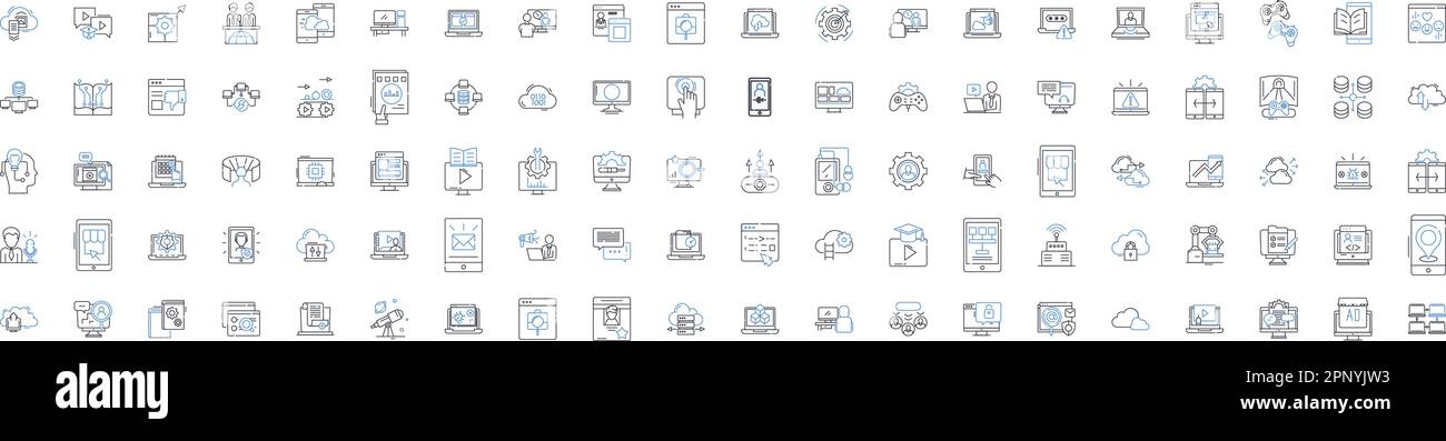 Computer Technology Line Icons Collection Algorithm Binary Cloud Debug Encryption Firewall