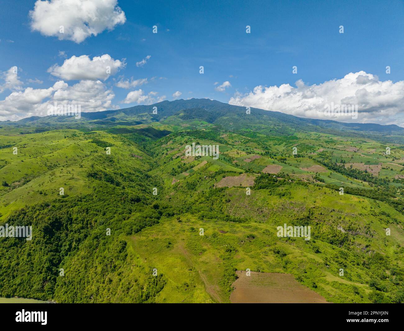 Aerial drone of mountain landscape and countryside on Negros island ...