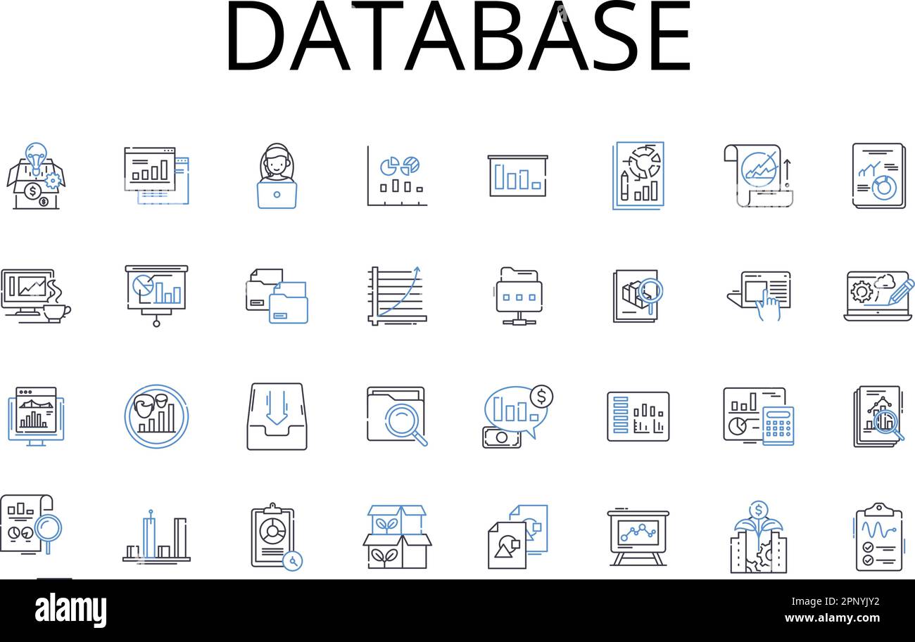 Database Line Icons Collection Data Storage System Data Management Software Digital