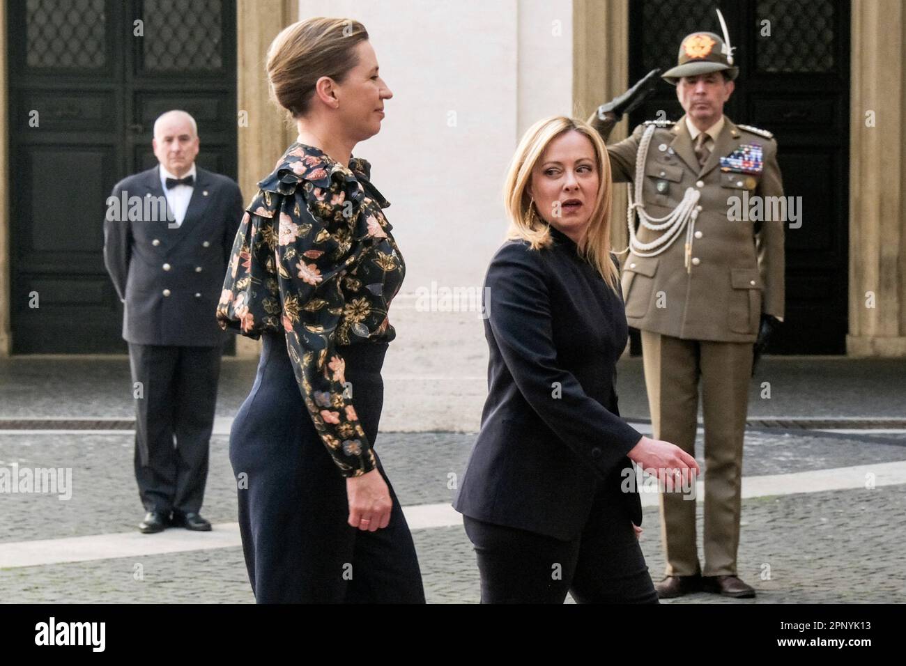 Danish Prime Minister Mette Frederiksen is welcomed by Italian Premier ...