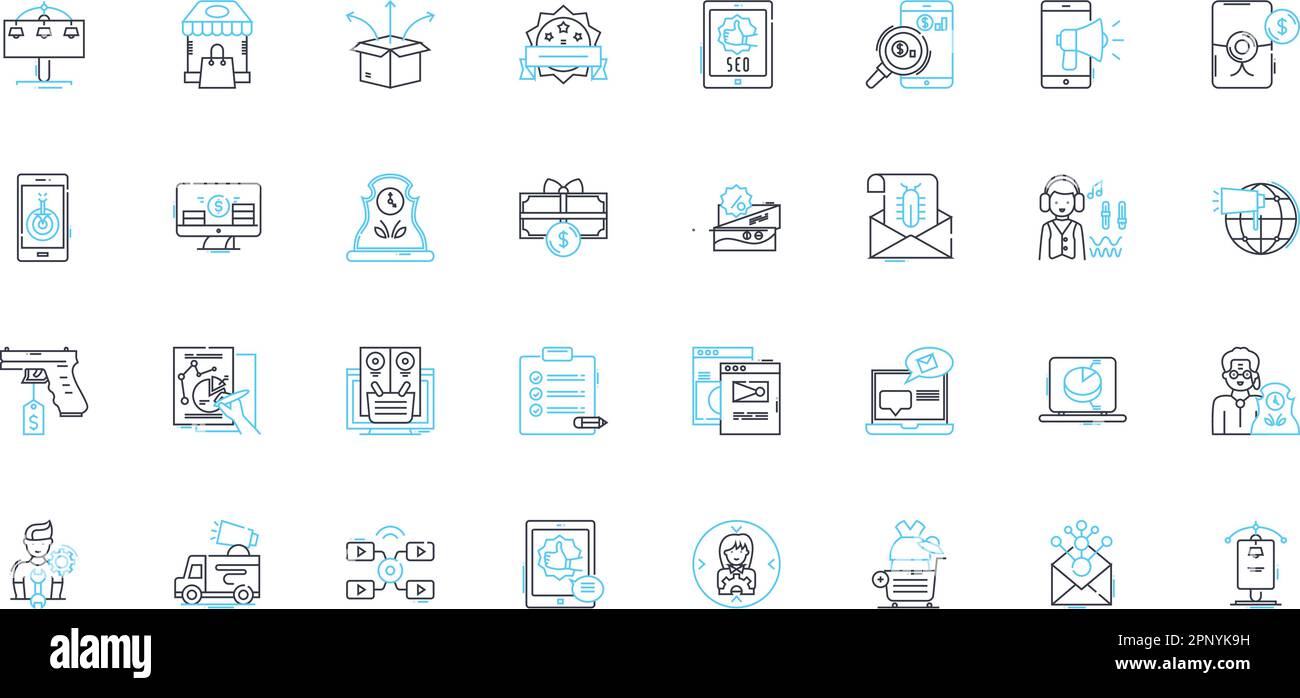 Sales agency linear icons set. Prospecting, Cold calling, Pitching ...