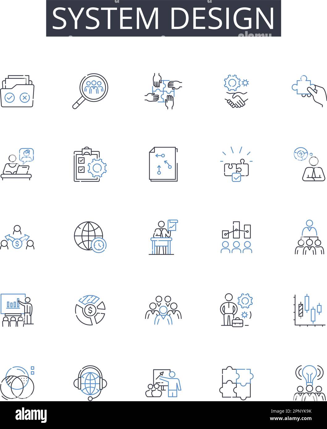 System design line icons collection. Strategic planning, Budget control ...