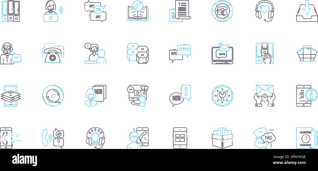 Commercial support linear icons set. Assistance, Intervention, Relief ...