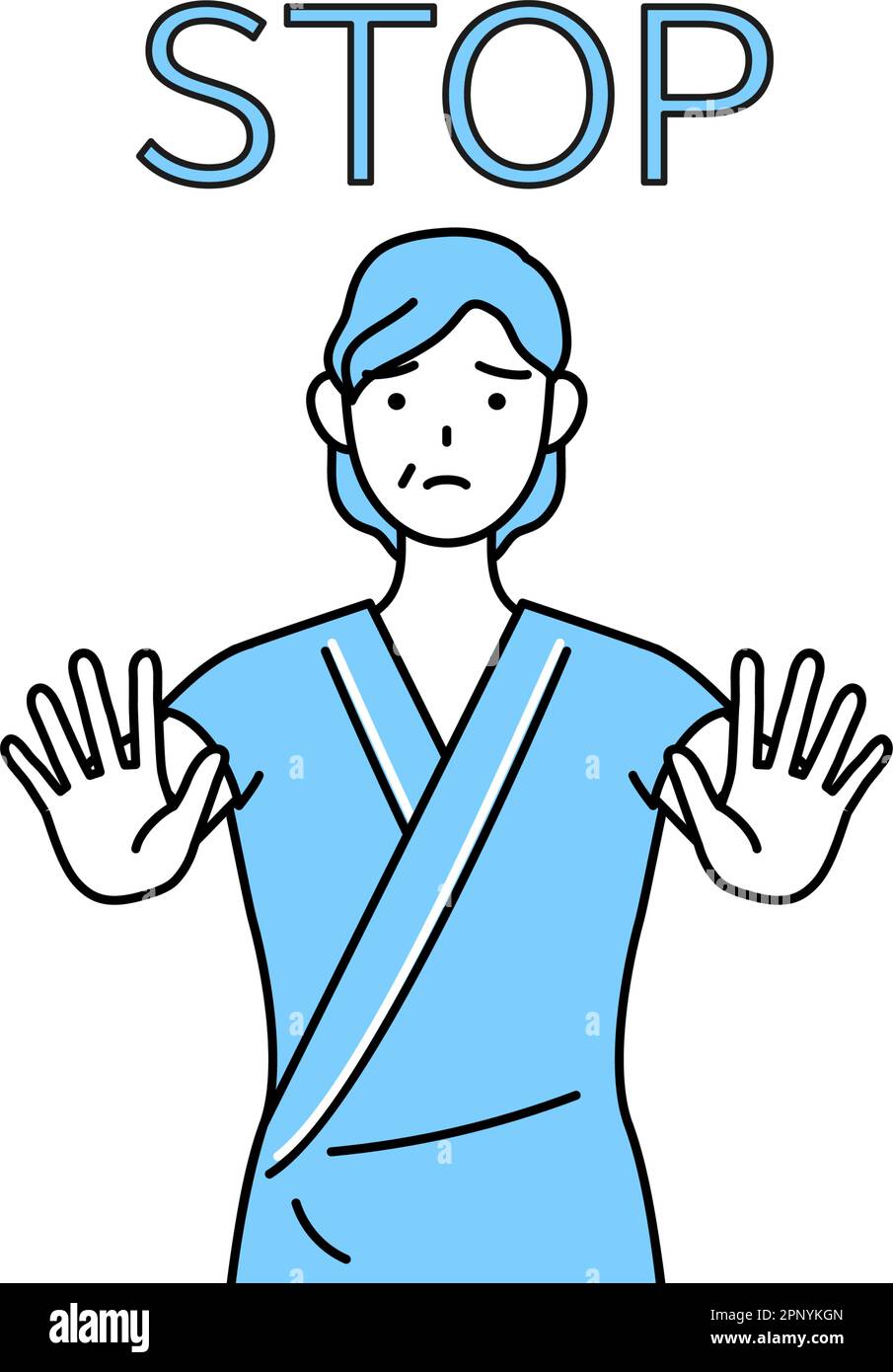 Middle-aged and senior female admitted patient in hospital gown with ...