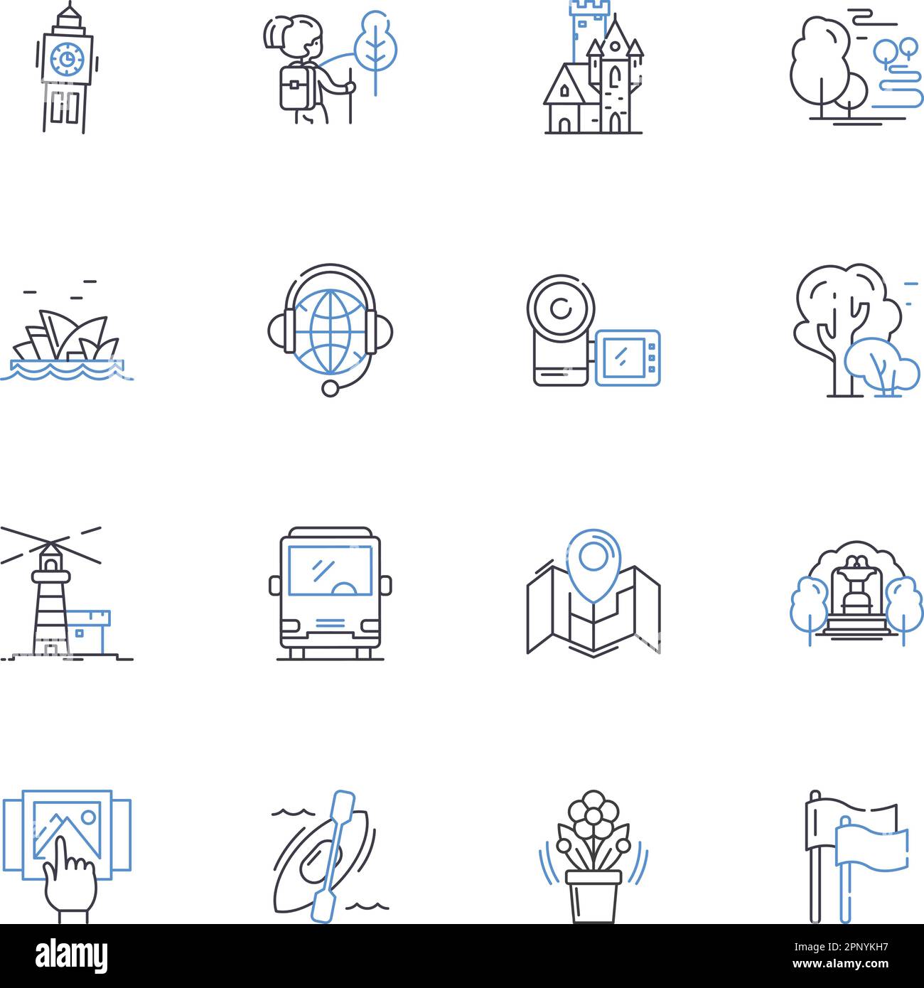 Continental wandering line icons collection. Adventure, Exploration ...