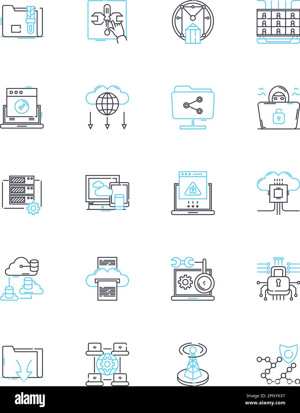 Mobile computing linear icons set. Smartph, Tablet, Laptop, Wireless, Bluetooth, Wi-Fi, G line ...