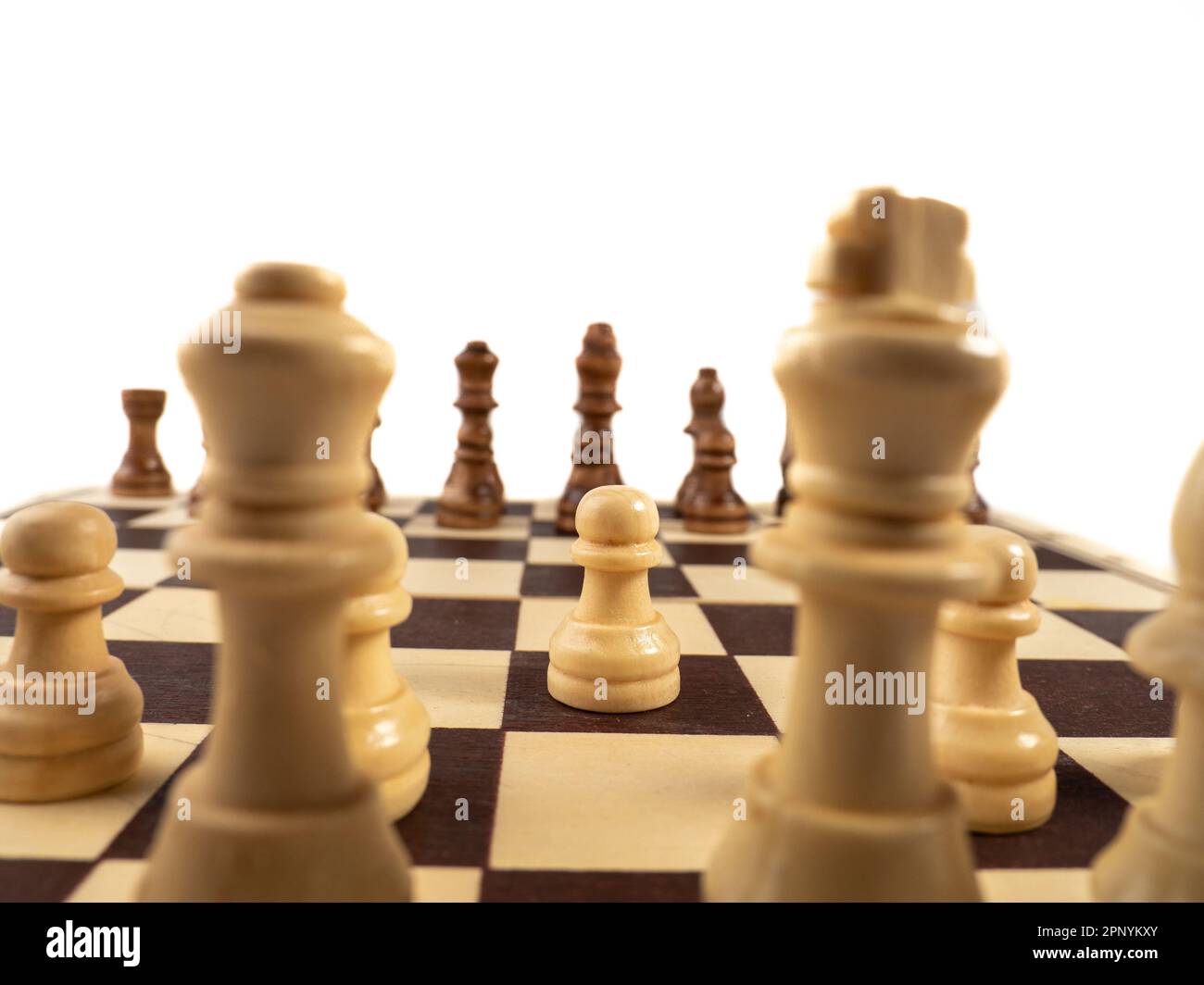 Wooden chess on a white background. Board game chess. Close-up Stock ...