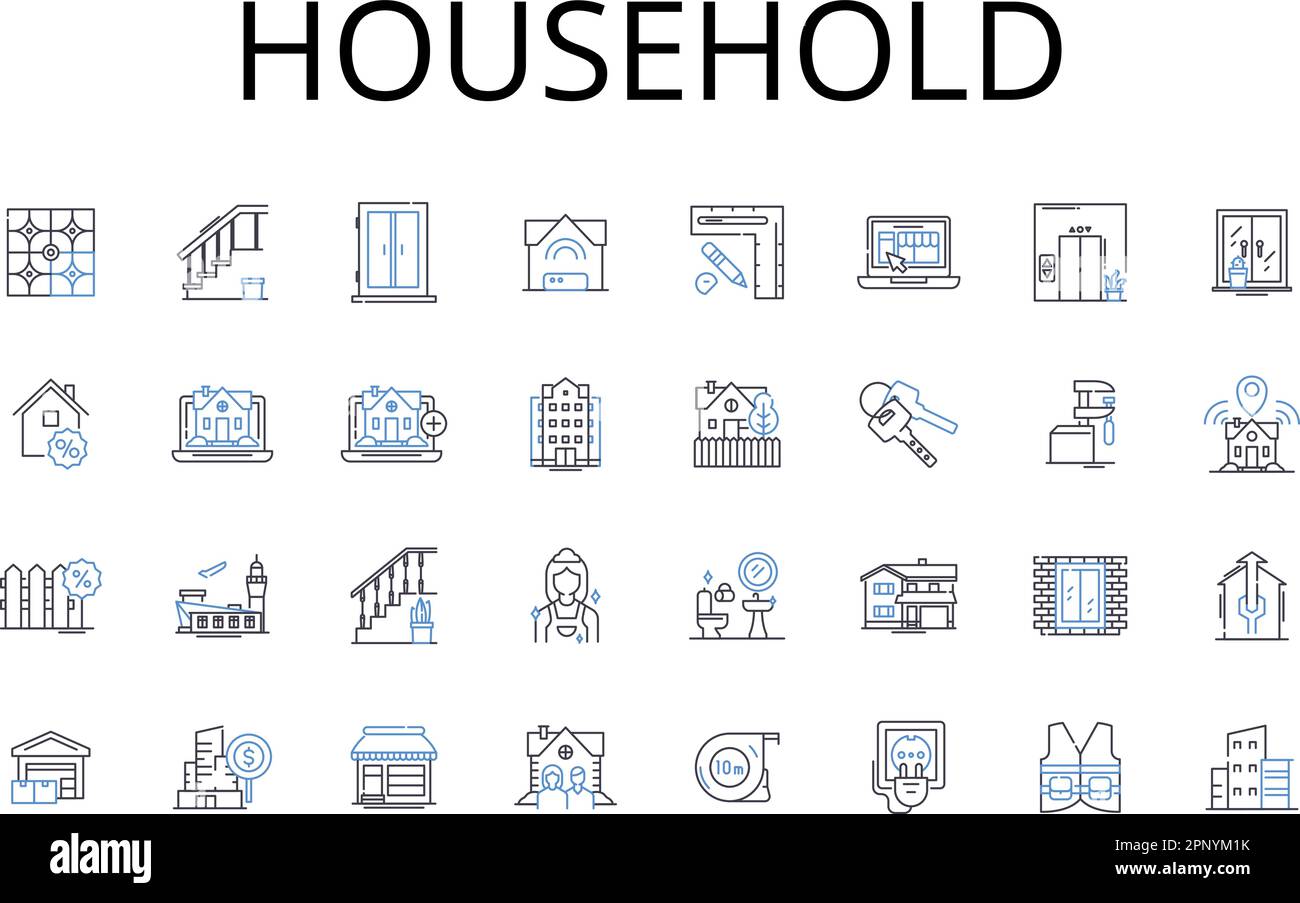 Household line icons collection. Domestic, Residential, Family-owned ...
