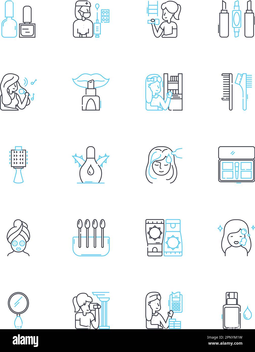 Body treatment linear icons set. Massage, Scrub, Detox, Exfoliate ...