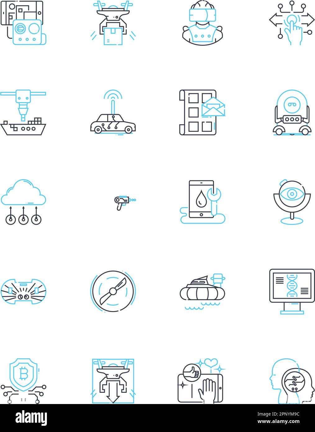Robot Courier Linear Icons Set Automation Delivery Efficiency