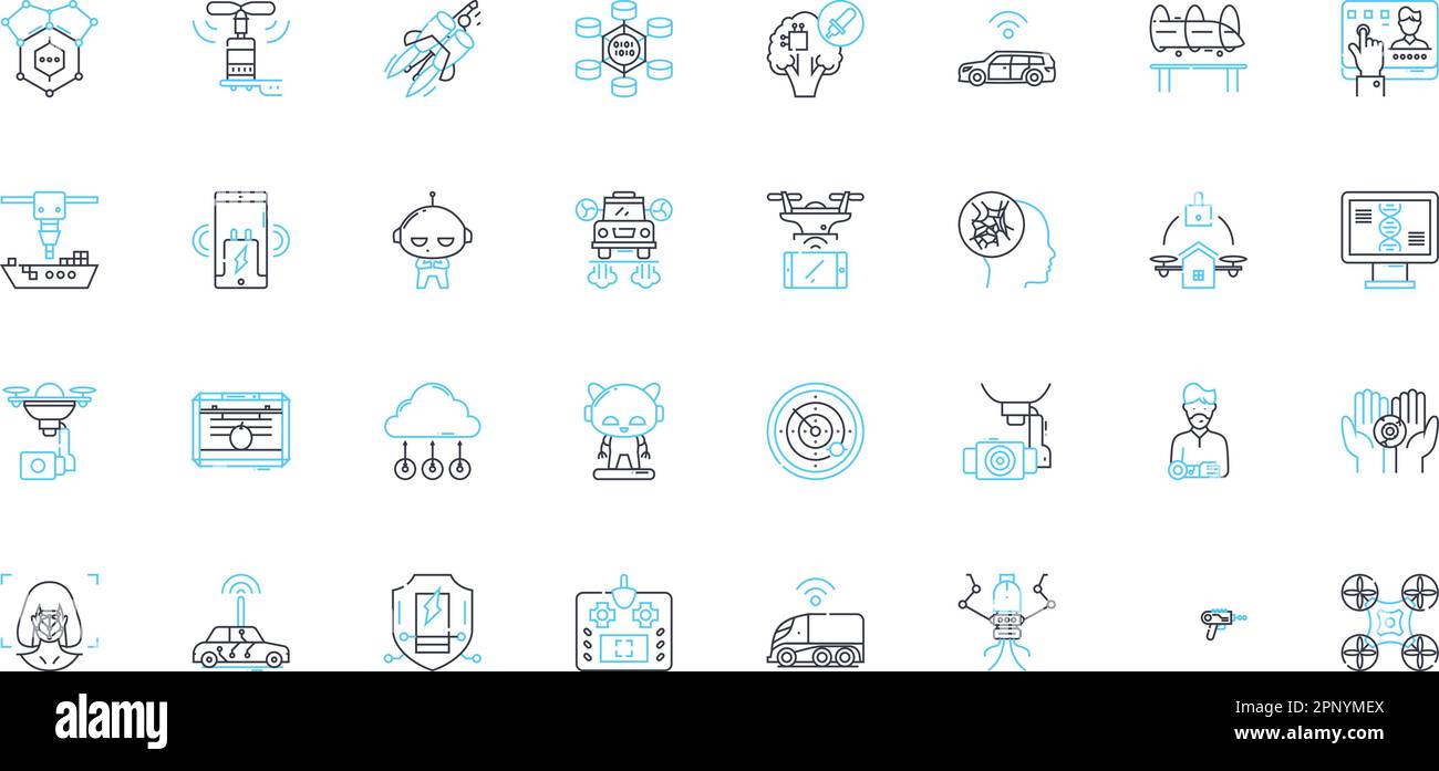 Robot Courier Linear Icons Set Automation Delivery Efficiency