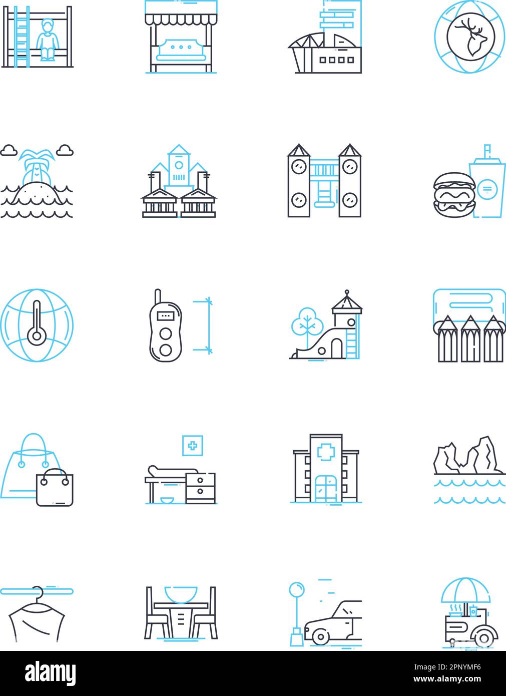 Rustic cabins linear icons set. Cozy, Natural, Serene, Secluded ...