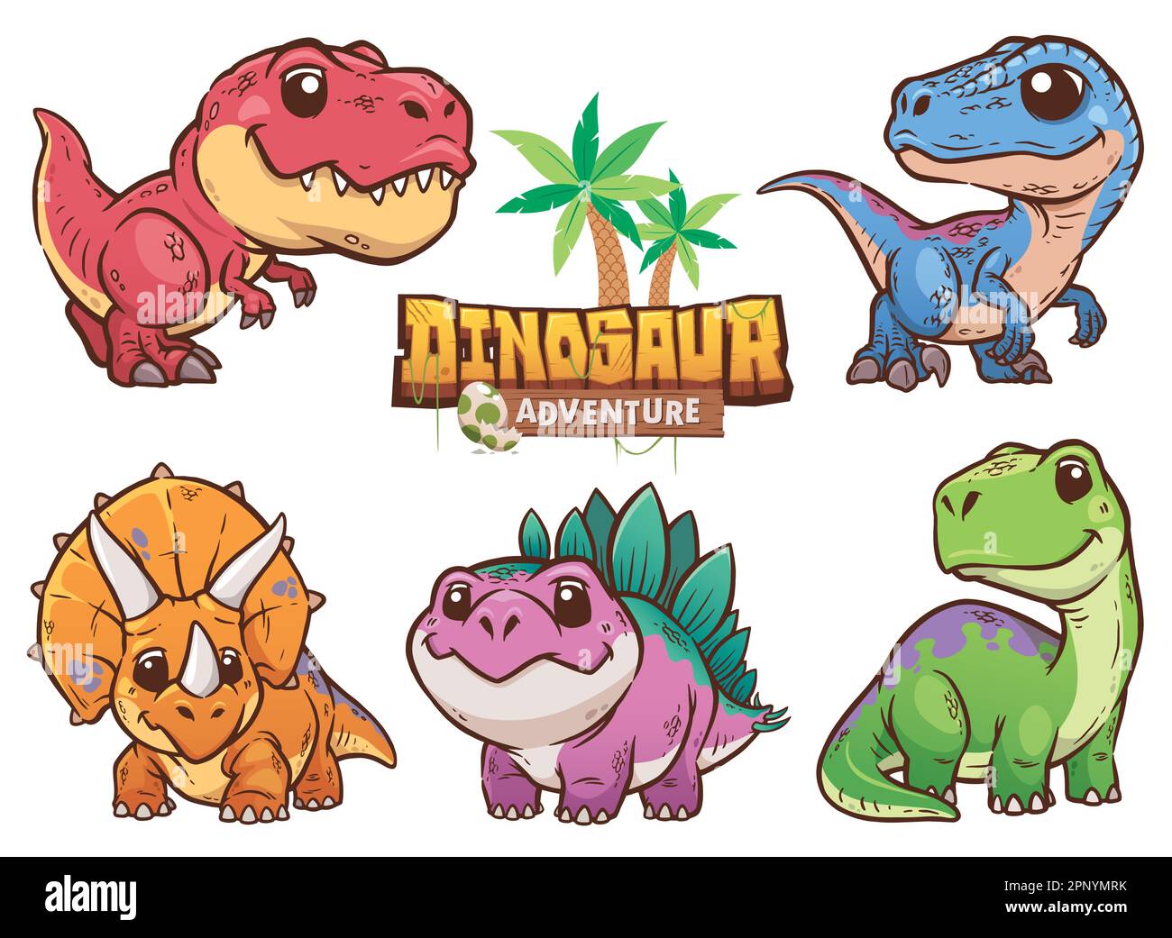 Vector illustration of Cartoon Dinosaur Character Set Stock Vector ...